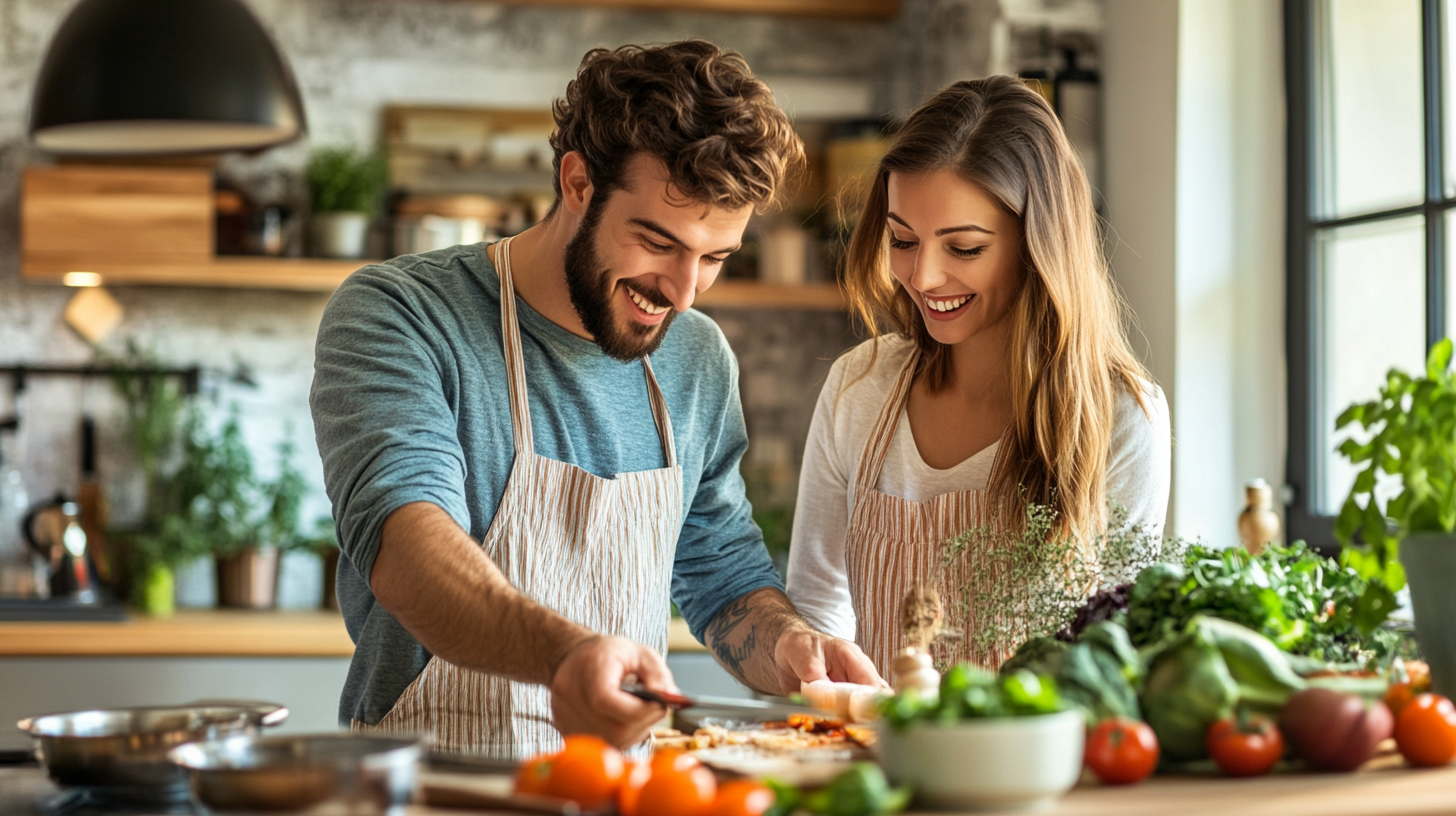 休日に一緒に料理を作るカップル | フリー素材 | Pic+Mucho