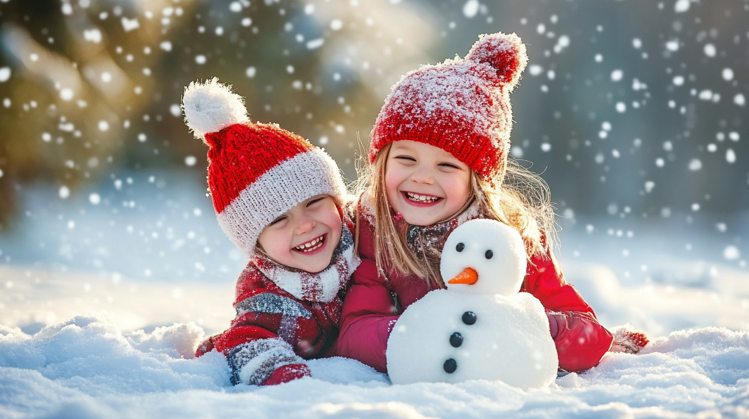 雪だるまと笑顔あふれる子供たち | フリー素材 | Pic+Mucho